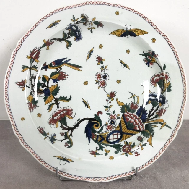 GIEN PLAT SERVICE Faience FLORAL Cornes Abondance polychrome Signee ...