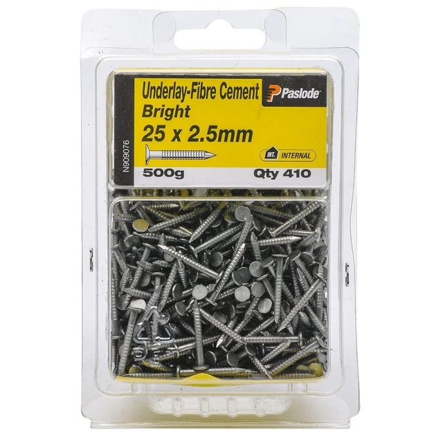 PASLODE UNDERLAY-FIBRE CEMENT NAILS 25x2.5mm 500g 410 Pcs Bright Steel ...
