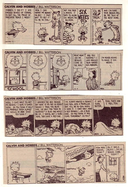 CALVIN AND HOBBES by Bill Watterson - 19 daily comic strips from March ...