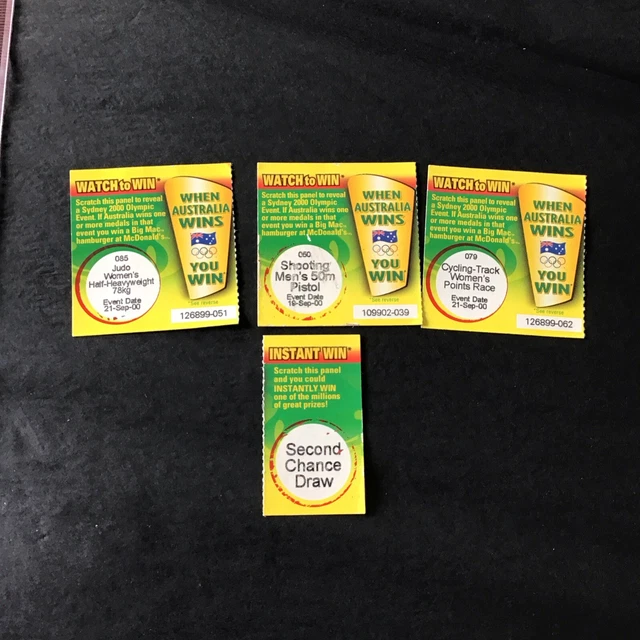 Y2K MEMORABILIA: SYDNEY Olympic Games McDonalds Used Scratchies Sept ...