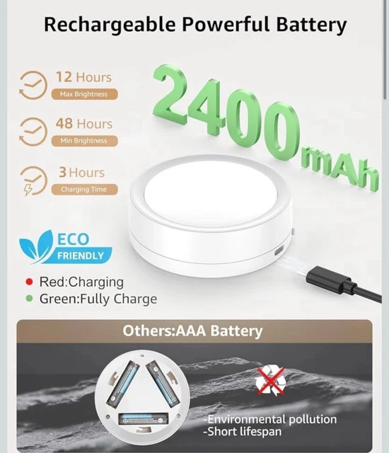 KITCHEN PUCK SPOT Light 2400mAh Battery Magnetic Stick On Touch ...