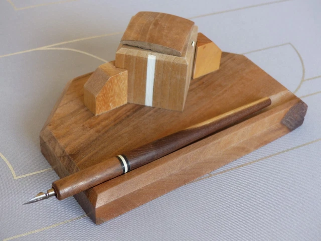 ANCIEN ENCRIER EN BOIS avec son PORTE-PLUME EUR 12,50 - PicClick FR