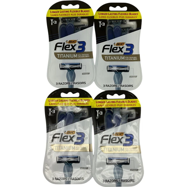 BRAND NEW (4-PK) Bic Flex 3 Flex3 Titanium Disposable Razors 3 ct. ea ...