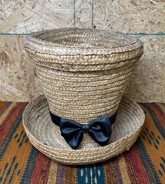 MAD HATTER'S TOP Hat Shaped Lamp Shade Woven Straw Rattan Wicker With ...