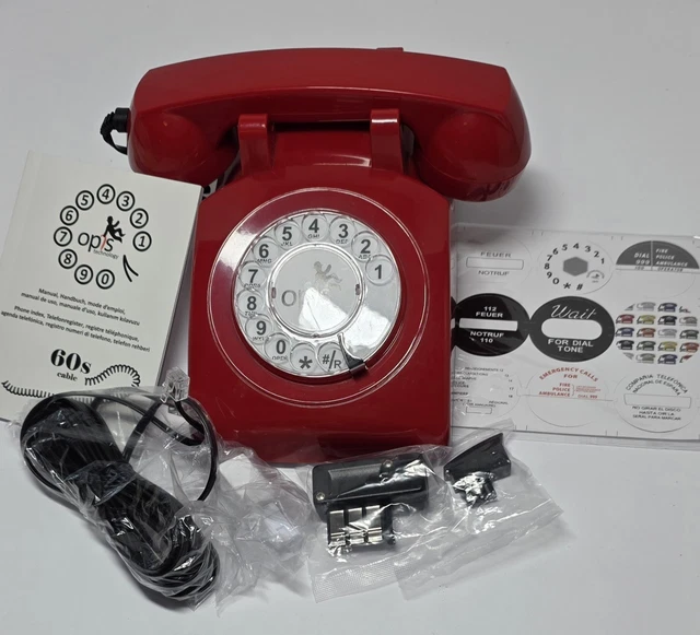 OPIS 1960S VINTAGE Rotary Phone in Classic Red Spiral Cable w/Rotary ...