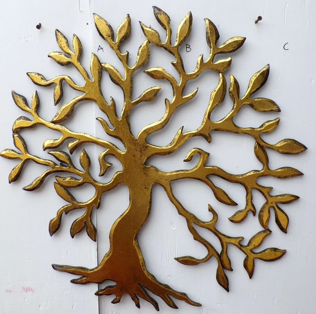 WOODEN TREE OF life panel mdf perforated cm 80 round gold tree decor £ ...
