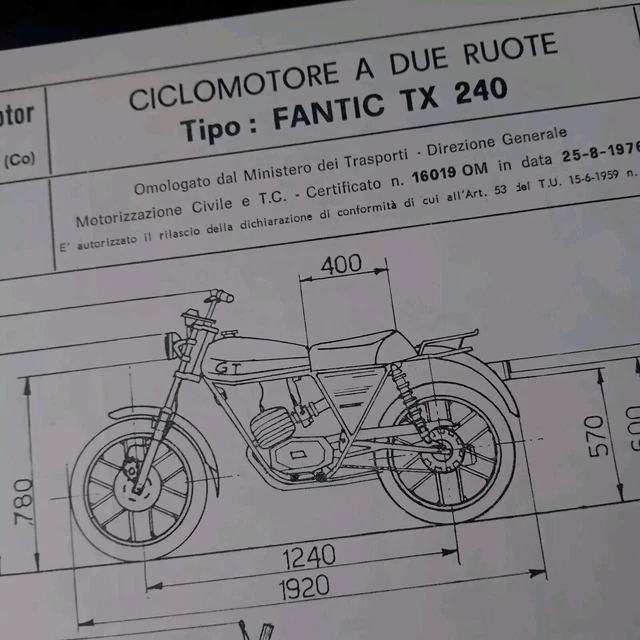 FANTIC MOTOR TX 240 Carte Approbation Original Vintage Oldtimer Asi Fmi ...