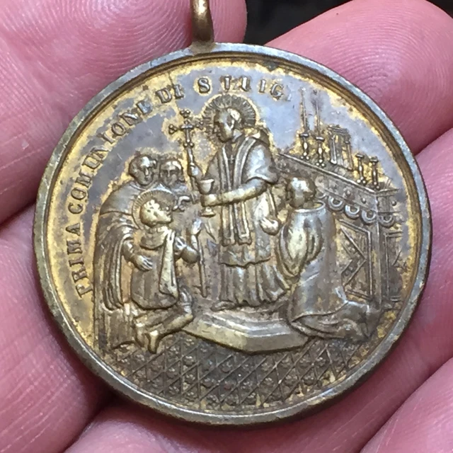 MEDAGLIA '800 MEMORIA Dell Mia Prima Comunione In Bronzo Dorato EUR 9 ...