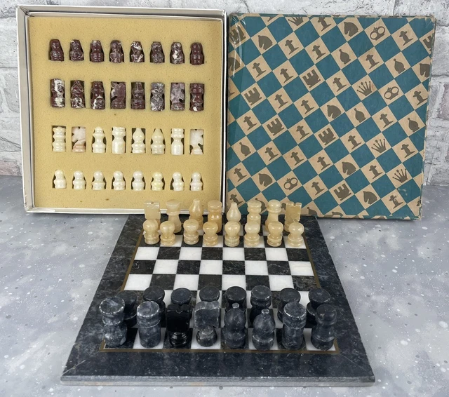 VINTAGE MARBLE BLACK White Chess Set With An Extra Chess Set 1 Board E6 ...