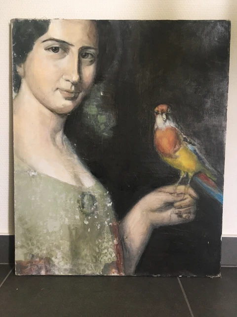 TABLEAU PORTRAIT FEMME Peinture à Identifier Très Belle Allure 54 X 65 ...