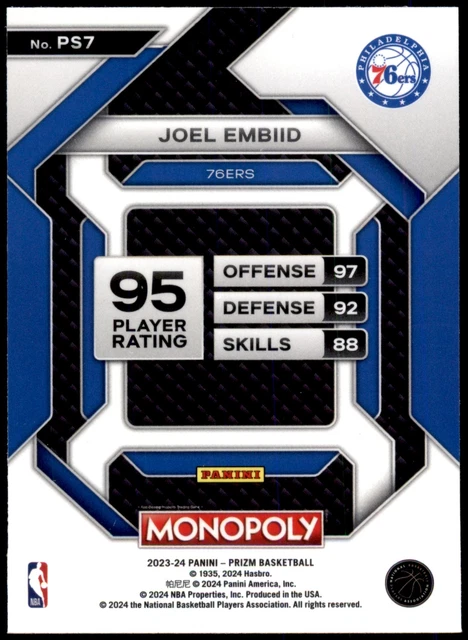 JOEL EMBIID #PS7 2023-24 Panini Prizm Monopoly All-Star EUR 1,70 - PicClick IT