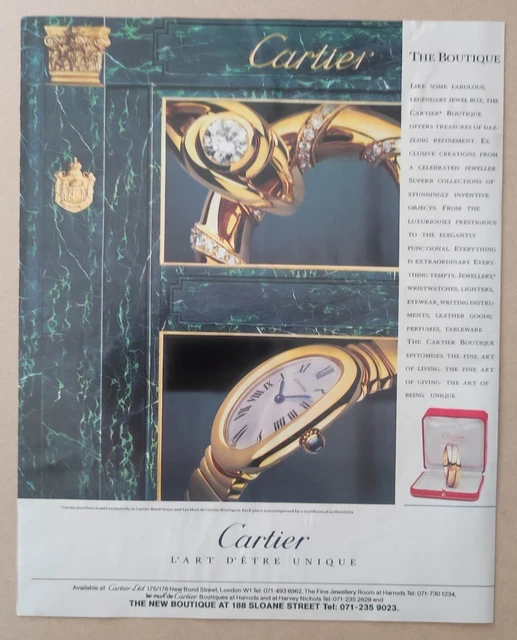 CARTIER THE BOUTIQUE watch Original UK Press Advert 1991 £4.99 ...