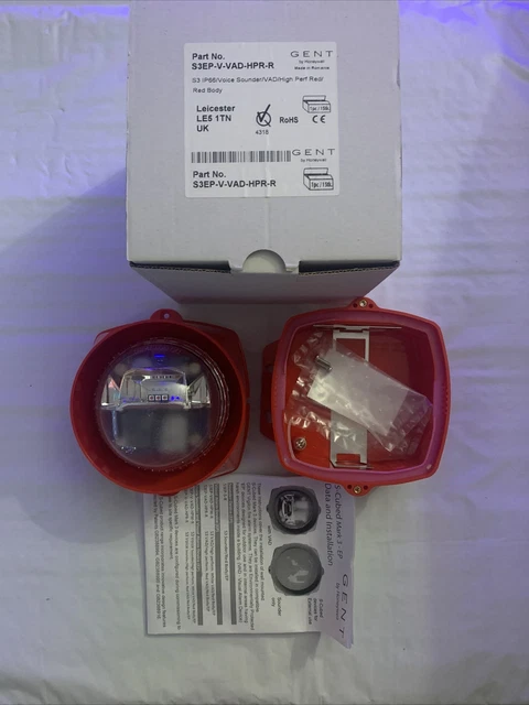GENT FIRE ALARM S3 IP66 Voice Sounder/VAD Red body S3EP-V-VAD-HPR-R £30 ...