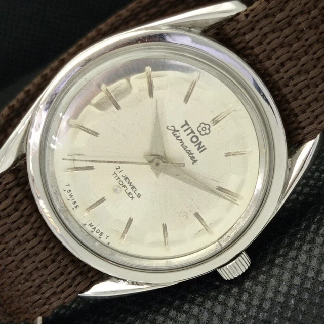 OLD TITONI AIRMASTER TITOFLEX SWISS MENS SILVER DIAL WATCH 599-a313225 ...