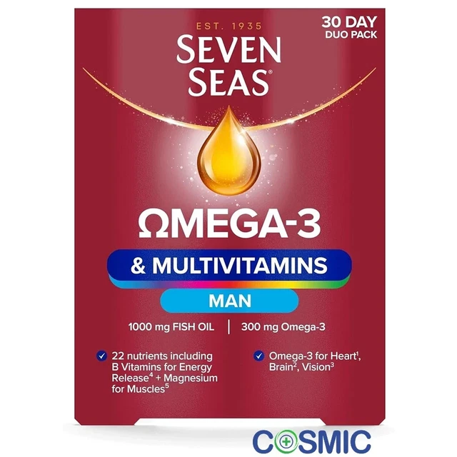 SEVEN SEAS OMEGA-3 & Multivitamins Man, With Biotin and Iron, 30-Day ...