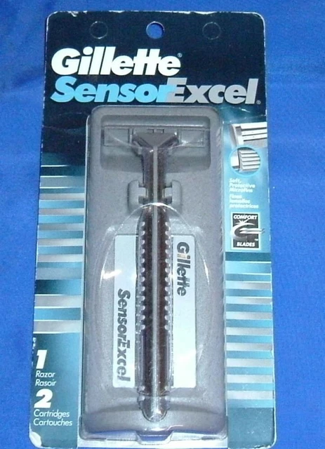 ORIGINAL GILLETTE SENSOR Excel Razor Metal Handle 2 Cartridge Refill ...