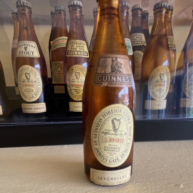 MINIATURE GUINNESS FOREIGN Extra Stout Seychelles Label Glass Bottle £5 ...