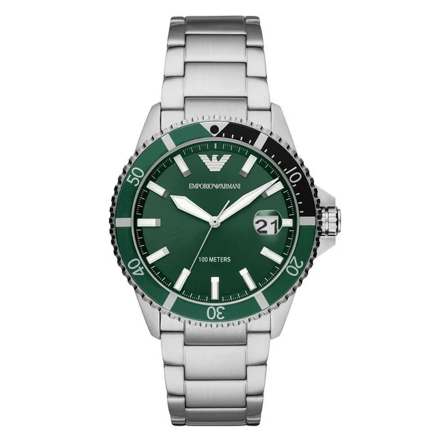 EMPORIO ARMANI WATCH AR 11338 Green Dial Stainless Mens 10ATM £119.99 ...