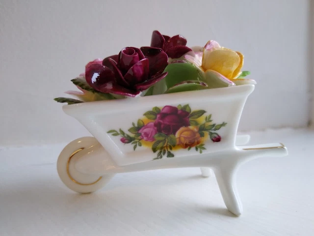 ROYAL ALBERT OLD Country Roses Wheel Barrow Roses Flower Posy Ornament ...