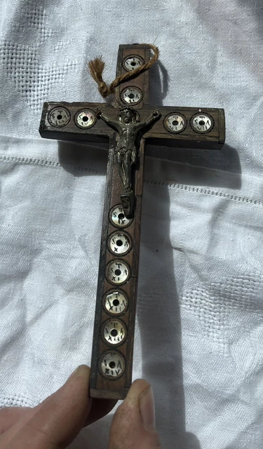 CROIX RELIGIEUX NACRE Bois Ancien En Très Bon État Objet Dévotion ...