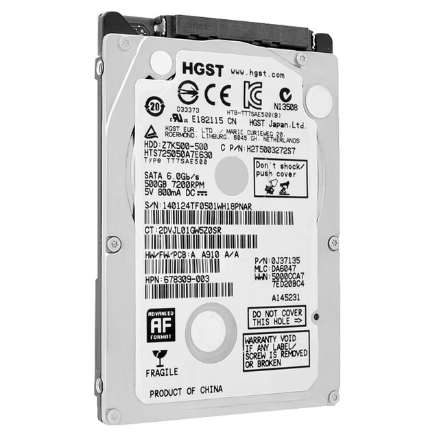 DISQUE DUR HGST 500GB HTS725050A7E630 7200Rpm SATA III 2.5'' Pouces EUR ...