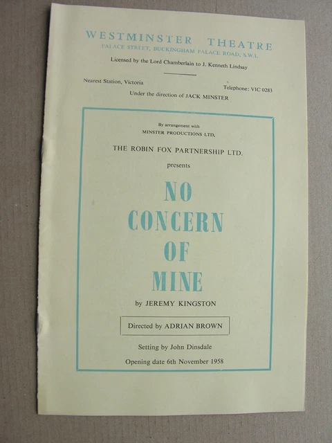1958 PAS DE PRÉOCCUPATION POUR MOI Jeremy Kingston, John Fraser, Judith ...