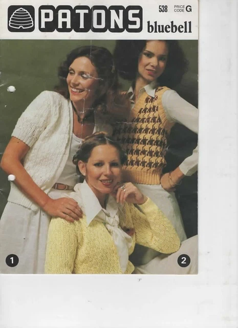 PATONS KNITTING PATTERN book 538 ladies top lacy vest cardigan skirt 75 ...