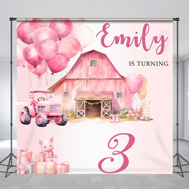 PINK FARM BARN Custom Third Birthday Backdrop for Girl $35.95 - PicClick AU
