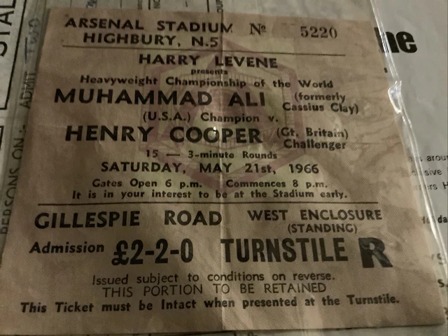 MUHAMMAD ALI V Henry Cooper 1966 Ticket Stubb £119.66 - PicClick UK