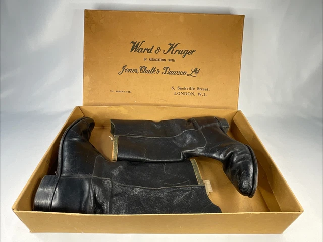 VINTAGE WW1 PAIR of Officers Black Leather Boots Ward & Kruger Boxed ...