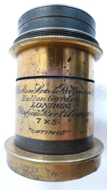 ANTIQUE / VINTAGE Perken Son & Rayment 7X5 Optimus brass camera lens £ ...