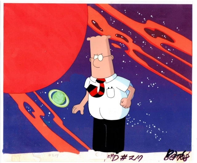 (SALE) DILBERT ANIMATION Cel: DILBERT Amid the Cosmos w/Semi-gloss BG ...
