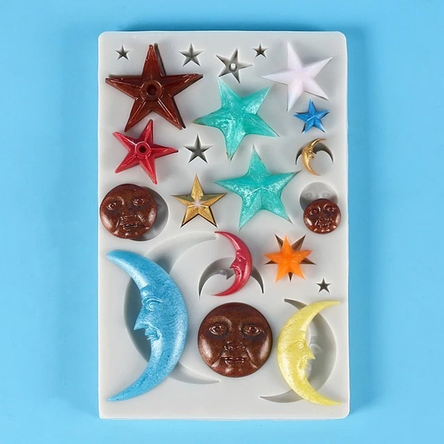 STAR MOON FACE Shaped Chocolate Mold 3D Fondant Mould for Home Kitchen ...