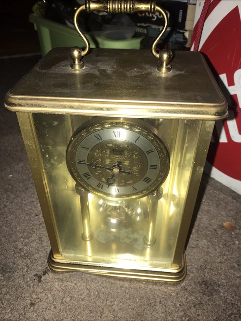 VINTAGE HERMLE GERMANY Quartz Anniversary Mantel Shelf Brass Clock £35. ...