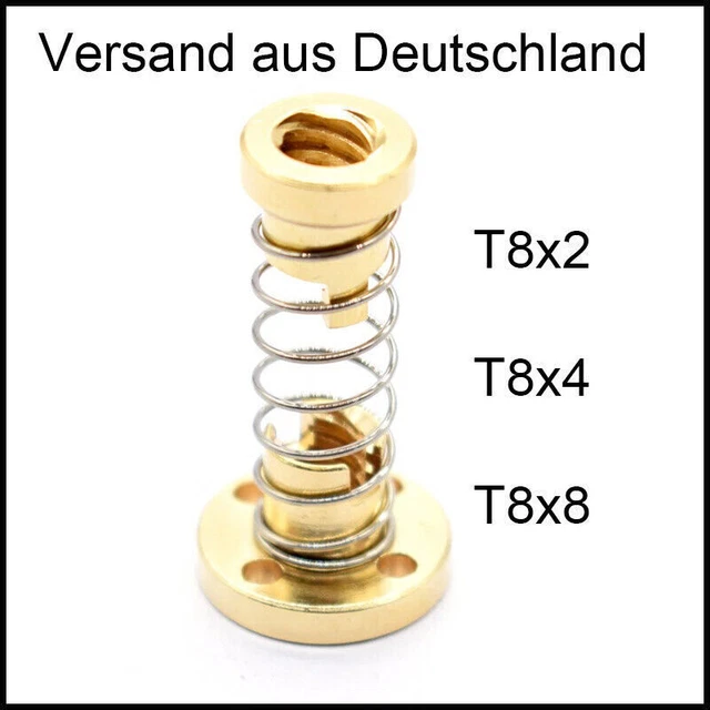 T8X2 T8X4 T8x8 Anti Backlash Messingmutter gefedert Z-Achse 3D Drucker DIY CNC EUR 4,90 ...