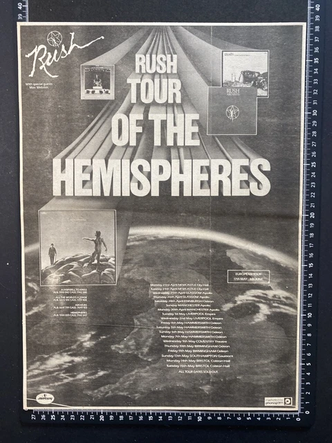 RUSH - TOUR Of The Hemispheres - 1978 Vintage Poster Size Advert £11.99 ...