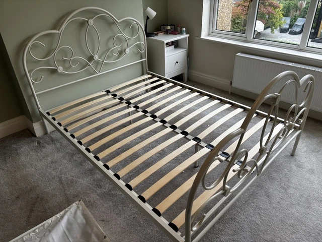 JULIAN BOWEN ARABELLA Double White Metal Bed Frame with sprung splatter ...