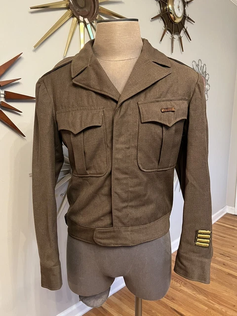 VINTAGE WW2 BROWN Field Military Uniform Jacket 1944 Brown 38R Patches ...