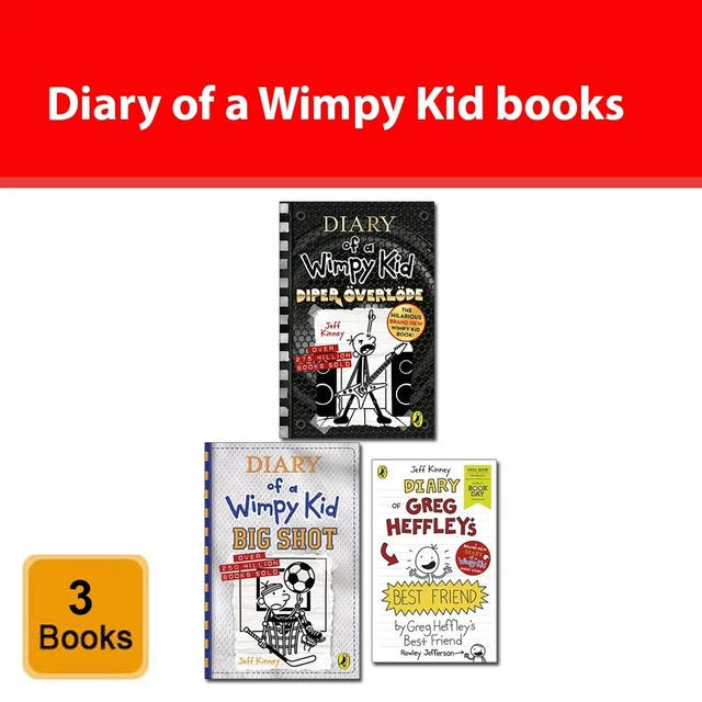 JEFF KINNEY DIARY of a Wimpy Kid Collection 3 Books Set Diper Överlöde ...