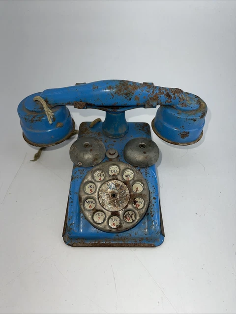 VINTAGE 1940'S-1950'S BLUE Tin Toy Telephone Voice Phone Gong Bell ...