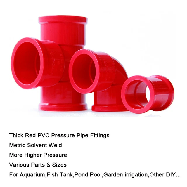THICK RED PVC Pressure Pipe Fittings Metric Solvent Weld Various Parts ...