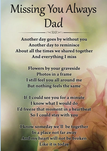 MISSING YOU ALWAYS Dad Memorial Funeral Graveside Poem Card & Free ...