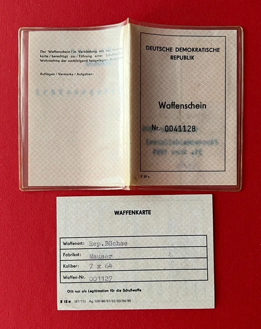 GDR GUN LICENSE with gun card for Mauser Rep. Box Caliber 7x64 (140757 ...