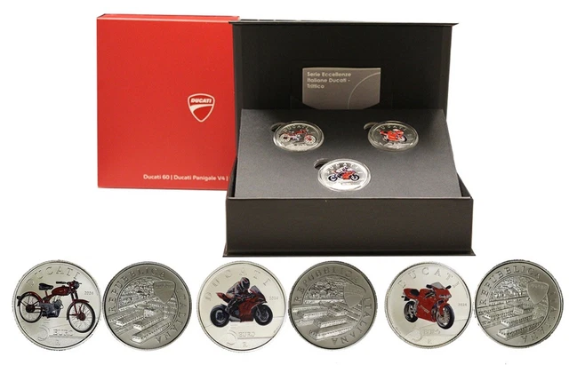 MONETA TRITTICO DUCATI ITALIA 2024 MOTO 5 EURO ARGENTO tiratura solo ...
