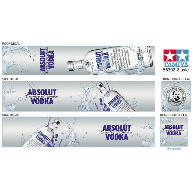 TAMIYA 14TH SCALE 56302 Truck Reefer ABSOLUT Vodka Trailer Roof Decals ...