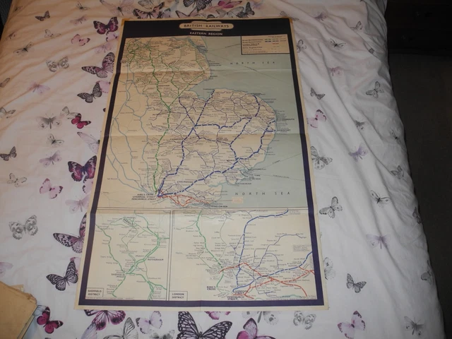 RAILWAYANA ORIGINAL BRITISH Railways Eastern Region Map 40 Inches X 25 ...