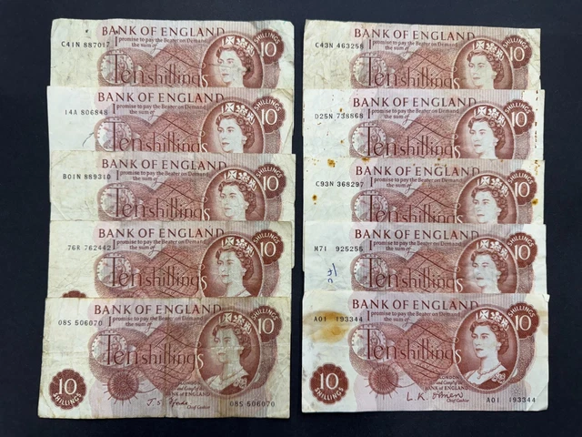 BANK OF ENGLAND 10 Shillings "C Series" Banknote Set (10) LOT: 1412-022 ...