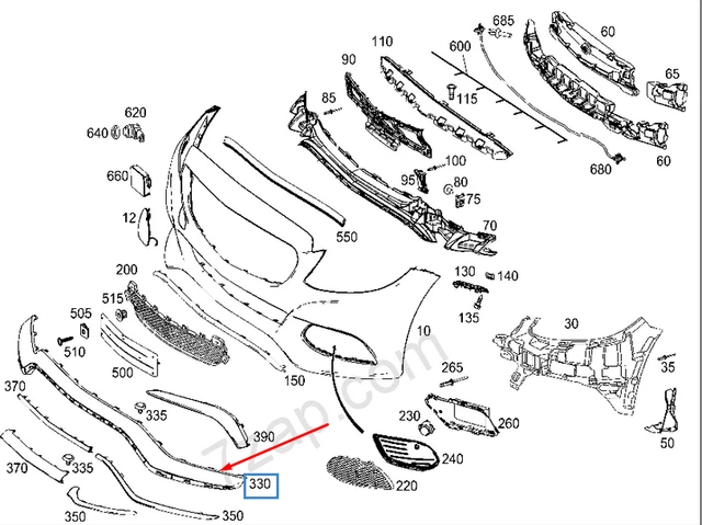 MERCEDES-BENZ C-CLASS W205 Front Bumper Strip Molding A20588516749999 ...
