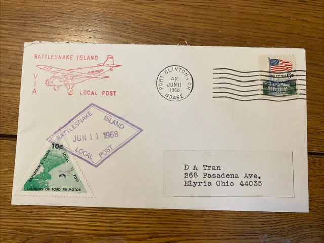 USA 1968 RATTLESNAKE Island Local Post Envelope + Jun 11 1968 Port ...