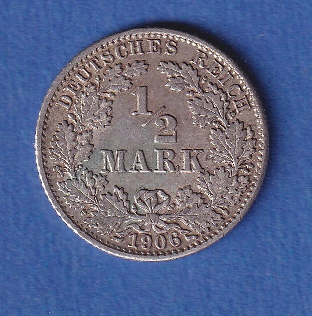 DEUTSCHES KAISERREICH SILBER-KURSMÜNZE 1/2 Mark 1906 G vz EUR 8,63 - PicClick DE